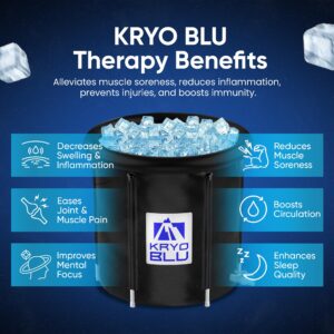 KRYO-BLU Ice Bath Tub with Premium 600D Full-Size Cover | Cold Plunge for Athletes | Cryotherapy for Fast Muscle Recovery (Premium Cover Included)