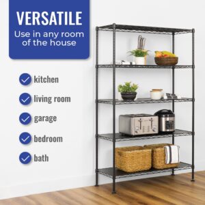 SafeRacks - NSF Certified Storage Shelves, Zinc, Heavy Duty Steel Wire Unit with Wheels and Adjustable Feet, Garage or Bakers Rack, Kitchen, Pantry Shelf - (36"x14"x60" 5-Tier) (Black)