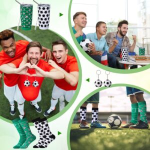 Umigy 6 Pieces Christmas Soccer Gifts Sets Include 20oz Soccer Stainless Steel Tumblers Mug with Lid Novelty Soccer Socks and Soccer Keychains for Friends Soccer Lovers