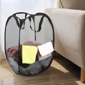 Zxglxinyao Mesh Pop up Laundry Hamper, 2 Pcs Folding Mesh Popup Laundry Hamper Basket, Foldable Mesh Laundry Basket, Collapsible Laundry Hamper Basket with Handles for Travel, College Dorms, Rooms