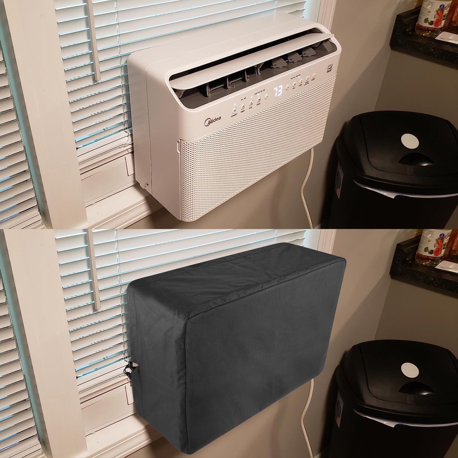 600D Outdoor Air Conditioner Covers and Indoor Air Conditioner Cover for U-Shaped Window Air Conditioner Unit, with Adjustable Hook and Loop Straps, Full Coverage and Dust-Proof Waterproof, Washable