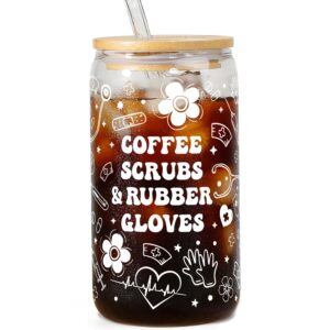 aurahouse funny nurse gifts glass tumbler cup with lid straw, gifts for nurse birthday, nurse week gifts for nurse practitioner, nicu nurse, school nurse, nurse graduation gifts cup 16 oz