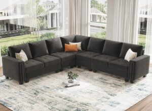 belffin modular velvet sectional l shape sofa couch oversized convertible sectional sofa couch with reversible chaise for living room grey