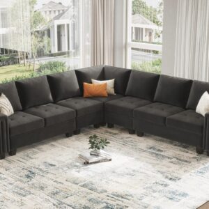 Belffin Modular Velvet Sectional L Shape Sofa Couch Oversized Convertible Sectional Sofa Couch with Reversible Chaise for Living Room Grey