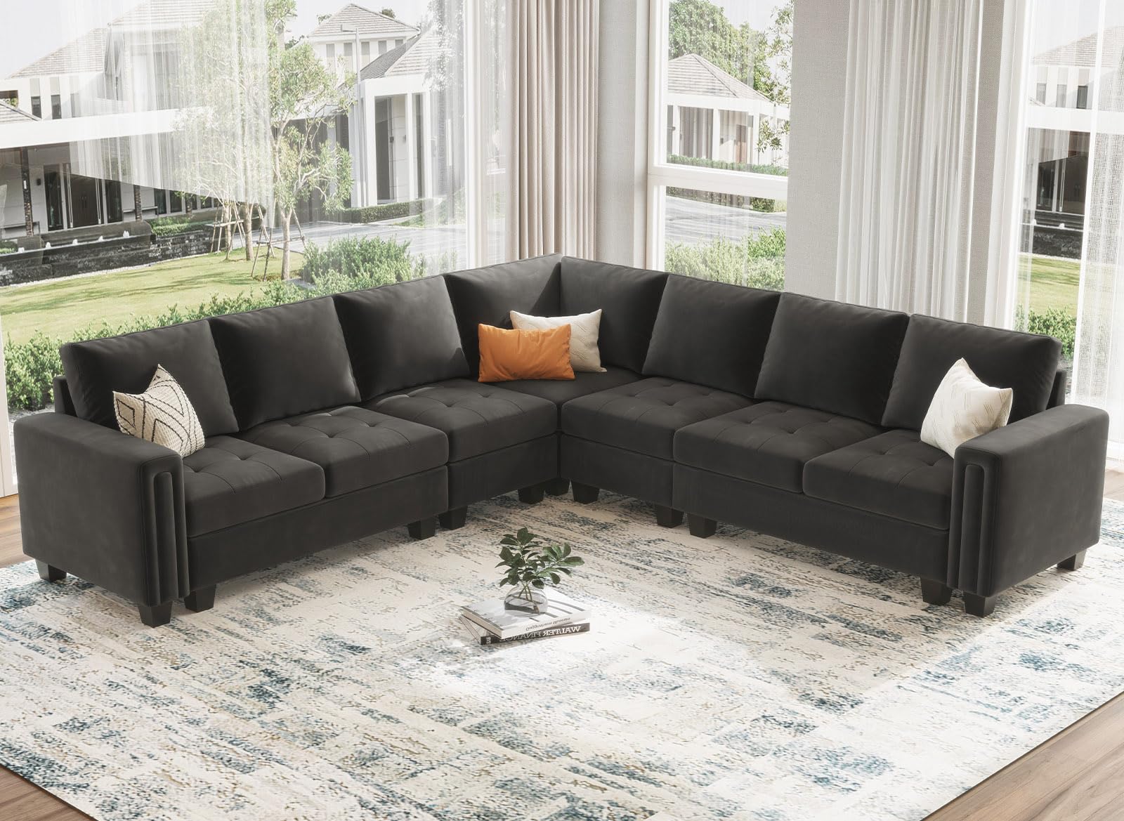 Belffin Modular Velvet Sectional L Shape Sofa Couch Oversized Convertible Sectional Sofa Couch with Reversible Chaise for Living Room Grey