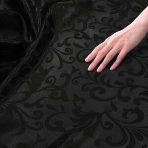 Manyshofu Jacquard Satin Fabric by The Yard - 60 Inch Wide, Shiny Brocade Black Fabric Smooth & Floral Damask Fabric for DIY Decorations, Craft, Wedding Dress, Costumes, Fashion, Sewing(1 Yard)