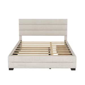 Harper & Bright Designs Queen Upholstered Platform Bed with Twin Size Trundle and Storage Drawers, Wooden Queen Bed Frame with Headboard, No Box Spring Needed (Queen Size, Beige)