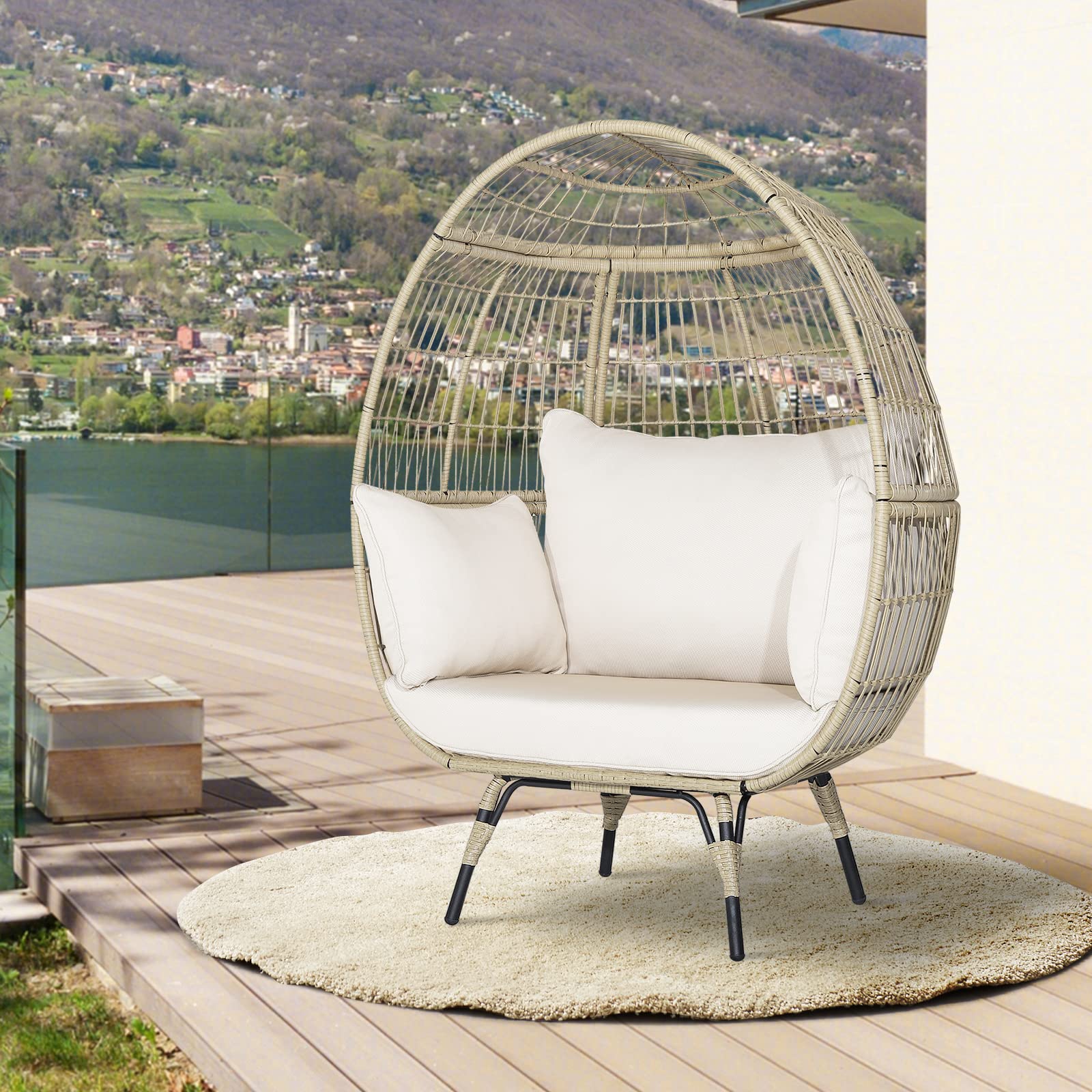 COSTWAY Patio Oversized Rattan Egg Chair Lounge Basket w/ 4 Cushions for Indoor Outdoor