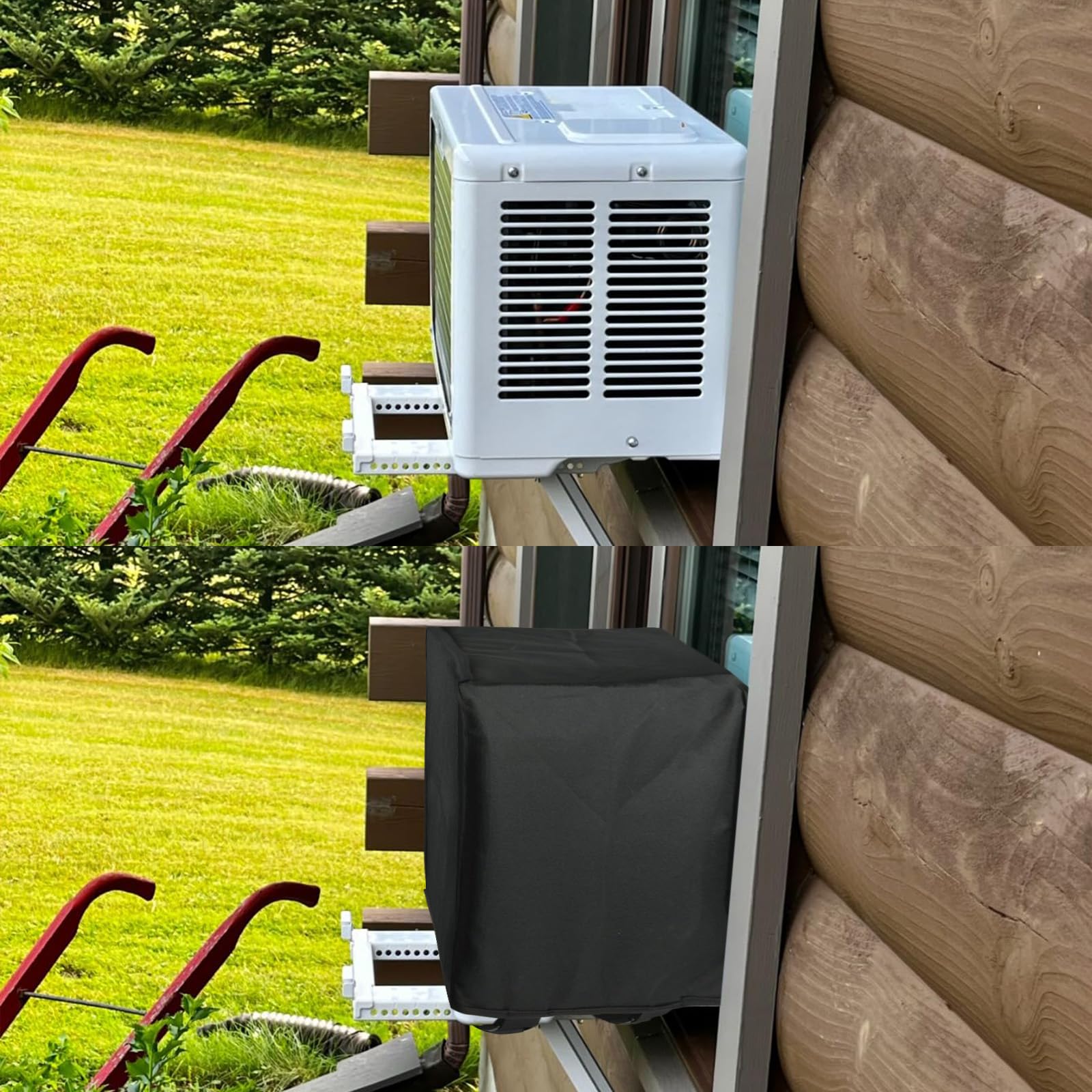 600D Outdoor Air Conditioner Covers and Indoor Air Conditioner Cover for U-Shaped Window Air Conditioner Unit, with Adjustable Hook and Loop Straps, Full Coverage and Dust-Proof Waterproof, Washable