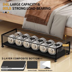 Eastherry Under Bed Storage with Wheels, 54L XXL Larger Under Bed Storage Containers with Clear Lids, 36'' Lengthen Under Bed Shoe Organizer, Rolling Under Bed Storage for Shoes Clothes (2 PACK)