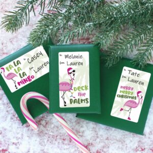 Pink Flamingo Christmas Gift Tags, Peel and Stick Christmas Gift Tags, 75 Count Beach Christmas Gift Wrap Tags