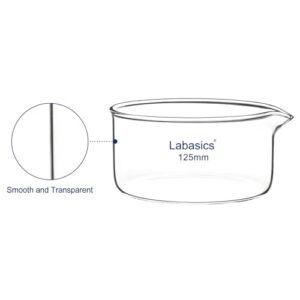 Labasics Crystallizing Dish with Spout and Heavy-Duty Rim, Thick-Walled Design High Borosilicate Glass Reusable Crystallizing Dishes for Crystallization and Evaporation, 500 ml Capacity OD 125 mm