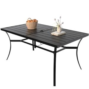 sailary dining umbrella hole outdoor furniture modern design rectangle patio metal table 60" x 38", dark black