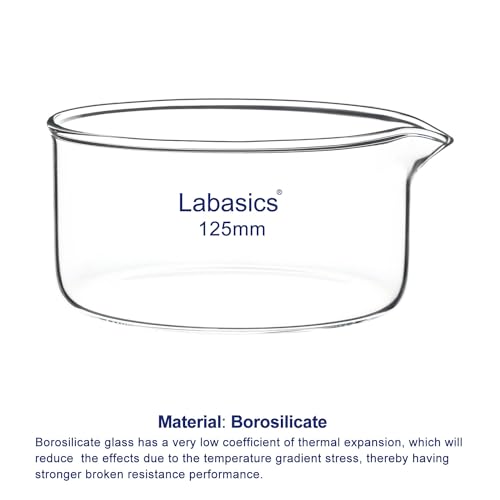 Labasics Crystallizing Dish with Spout and Heavy-Duty Rim, Thick-Walled Design High Borosilicate Glass Reusable Crystallizing Dishes for Crystallization and Evaporation, 500 ml Capacity OD 125 mm