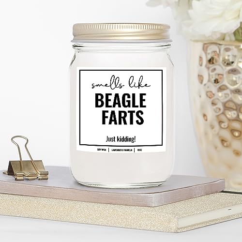 YouNique Designs Smells Like Beagle Farts Soy Candle 8oz - Dog Farts Candle Beagle Gifts for Beagle Lovers - Beagle Gifts for Women, Men - Beagle Dad Gifts, Dog Mom Gifts (Lavender & Vanilla)