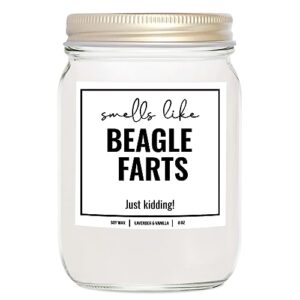 younique designs smells like beagle farts soy candle 8oz - dog farts candle beagle gifts for beagle lovers - beagle gifts for women, men - beagle dad gifts, dog mom gifts (lavender & vanilla)