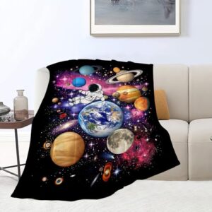 Space Blanket Galaxy Astronaut Throw Blankets Cozy Fleece Flannel Blanket Soft Warm Plush Lightweight Solar System Gifts Bedding for Boys Girls Teens Kids Adults for Couch Sofa Bed 40"X50"