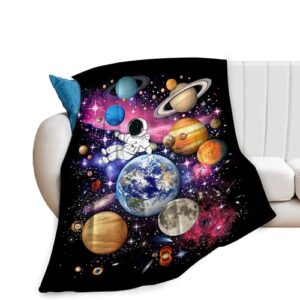 space blanket galaxy astronaut throw blankets cozy fleece flannel blanket soft warm plush lightweight solar system gifts bedding for boys girls teens kids adults for couch sofa bed 40"x50"