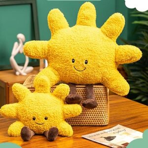 OUKEYI Soft Sun Plush Toy,Cute Smile Yellow Funny Sun Stuffed Animals Pillow,Sun Shape Chair Cushion Sofa Cushion Pillow(11.8“x18.8/30cmx48cm)