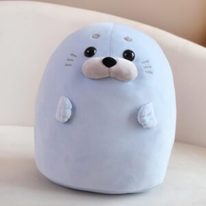 pangcangshu Seal Plush Stuffed Animal White/Blue Plushie Seal Round Pillow Toys for Girls Kawaii Baby Animal Pillow Cushion Kids Soft Toy Christmas Ocean Gift (Blue,40cm/15.7 inch)