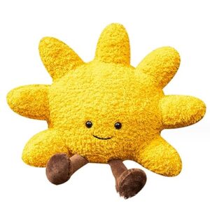 OUKEYI Soft Sun Plush Toy,Cute Smile Yellow Funny Sun Stuffed Animals Pillow,Sun Shape Chair Cushion Sofa Cushion Pillow(11.8“x18.8/30cmx48cm)