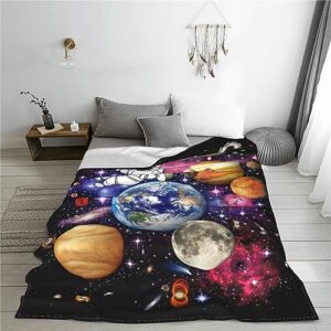 Space Blanket Galaxy Astronaut Throw Blankets Cozy Fleece Flannel Blanket Soft Warm Plush Lightweight Solar System Gifts Bedding for Boys Girls Teens Kids Adults for Couch Sofa Bed 40"X50"