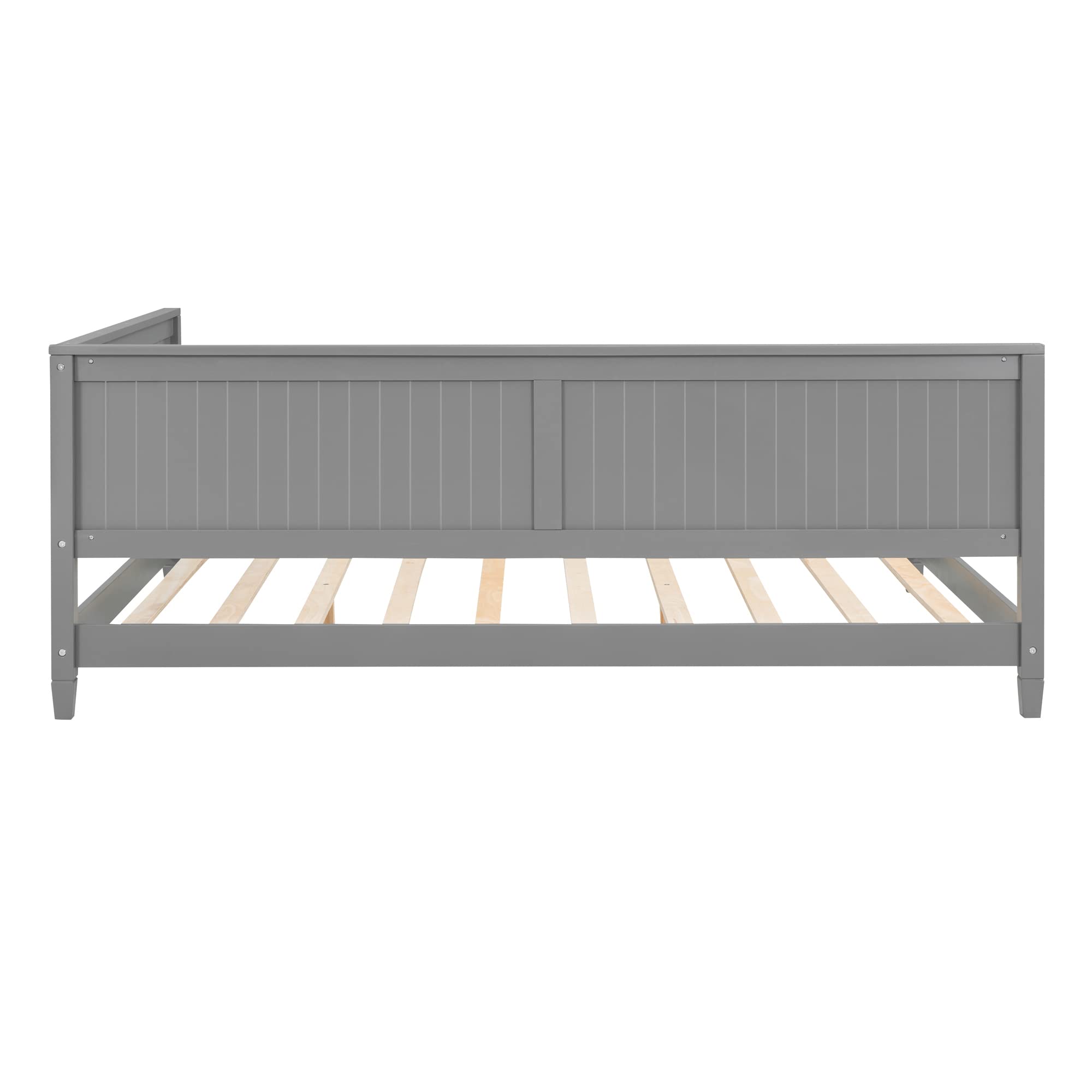 Full Size Daybed, Wood Full Low Bed Frame with Headboard and Sideboard, Wooden Floor Sofa Bed with Slats Support for Kids Room, Bedroom, Living Room, Gray