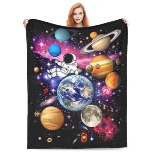 Space Blanket Galaxy Astronaut Throw Blankets Cozy Fleece Flannel Blanket Soft Warm Plush Lightweight Solar System Gifts Bedding for Boys Girls Teens Kids Adults for Couch Sofa Bed 40"X50"