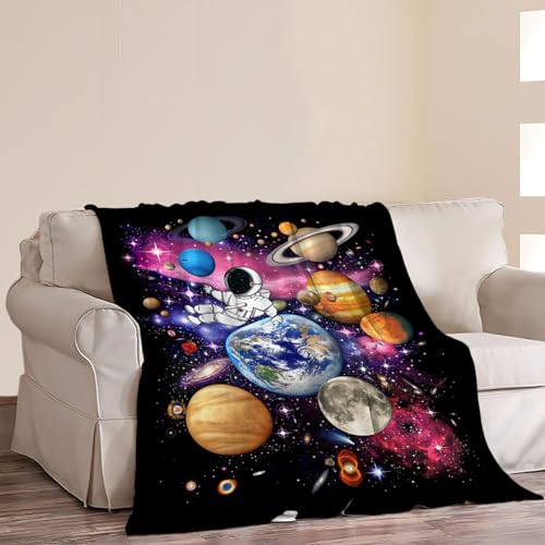 Space Blanket Galaxy Astronaut Throw Blankets Cozy Fleece Flannel Blanket Soft Warm Plush Lightweight Solar System Gifts Bedding for Boys Girls Teens Kids Adults for Couch Sofa Bed 40"X50"