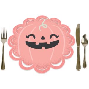 big dot of happiness pastel halloween - pink pumpkin party round table decorations - paper chargers - place setting for 12