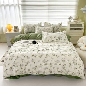 kimko floral bedding set with zipper closure reversible soft flower duvet cover set,easy care,breathable and durable【4pcs -1 duvet cover + 1 flat sheet + 2 pillowcases】 (queen, # 05)