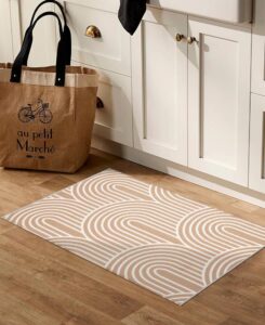 leevan washable bathroom rug, 2'x3' low profile entryway rug tan reversible door mat, cotton woven non-shedding kitchen rug farmhouse bedroom rug carpet for foyer front porch decor