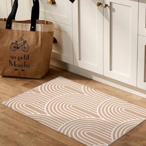 LEEVAN Washable Bathroom Rug, 2'x3' Low Profile Entryway Rug Tan Reversible Door Mat, Cotton Woven Non-Shedding Kitchen Rug Farmhouse Bedroom Rug Carpet for Foyer Front Porch Decor