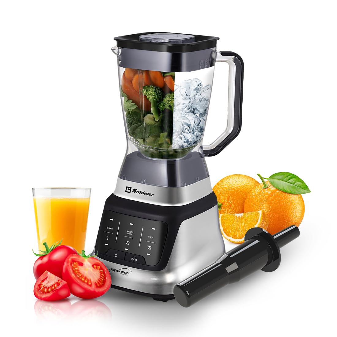 Koblenz Professional Blender, Countertop Blender for Shakes and Smoothies with 3 Speeds, 1200-W Motor, 68 Oz. Capacity, Super Silent Operation, Includes Tamper Accessory, Black/Chrome, LKM-9406