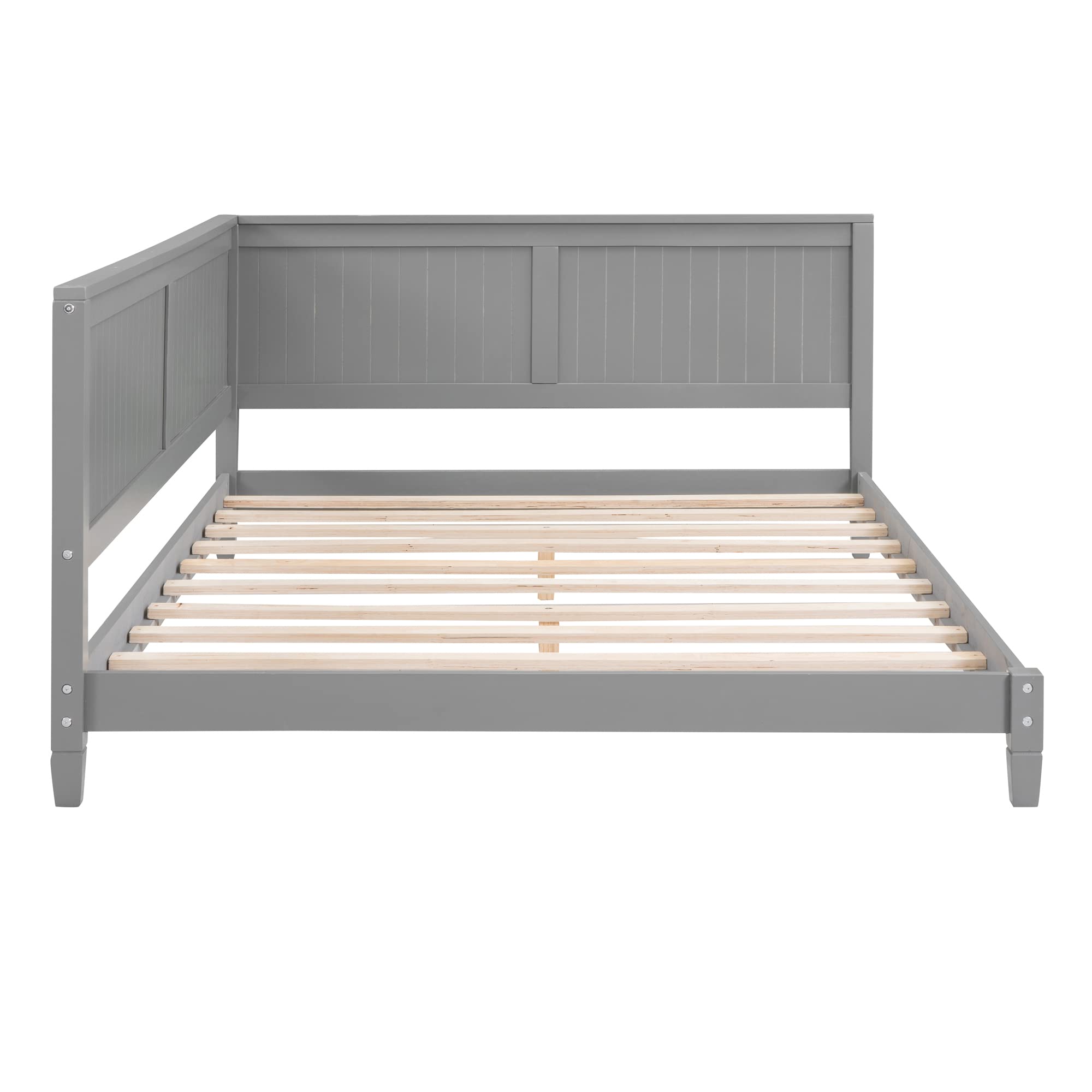 Full Size Daybed, Wood Full Low Bed Frame with Headboard and Sideboard, Wooden Floor Sofa Bed with Slats Support for Kids Room, Bedroom, Living Room, Gray