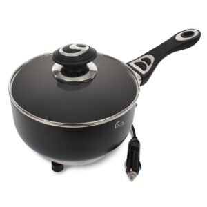 travel time 12v cooking pot with cover – universal for most vehicles, non-stick surface, stay-cool handle, on-the-go cooking, small cooking appliance