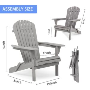 TURRIDU Adirondack Chair Set of 2, Folding Outdoor Patio Chair with Wide Armrest and High Back, Half Pre-Assembled Wooden Fire Pit Lounge Chairs for Garden, Lawn, Backyard, Deck, Pool Side, Grey