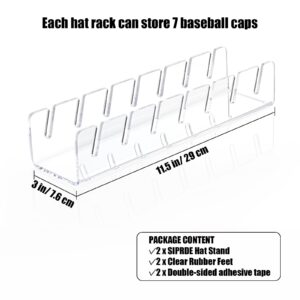 SIPRDE Hat Stand for Baseball Caps Display and Organizer - 2 Pack, No Install Acrylic Hat Holder for 14 Baseball Caps for Bedroom, Closet, Dresser(Clear)