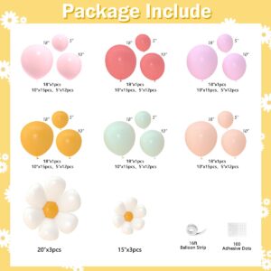 JOGAMS Pastel Daisy Balloon Garland Arch Kit,180Pcs Flower Balloon Arch Kit with Pastel Daisy Balloons for Daisy Theme Birthday Baby Shower Wedding Groovy Party Decorations for Girl