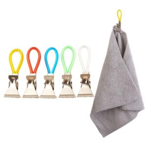 5 Pcs Towel Clips, Portable Metal Towel Hooks with Hanging Loop, Multifunctional Colorful Clips for Kitchen Bathroom Hanging Towels