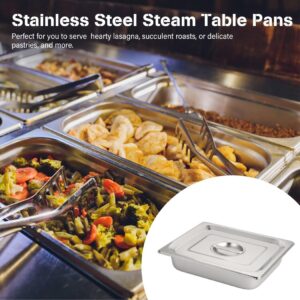 3 Pack Hotel Pans Half Size with Lid, 2.5 inch Deep Steam Table Pans for Restaurant Cafeteria Party Catering, Stainless Steel Anti-Jamming Steam Pan Food Pans