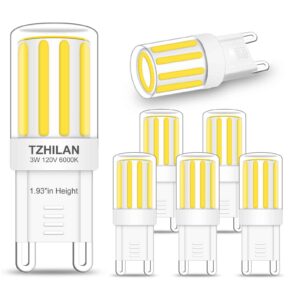 tzhilan 3w g9 led bulb 30w equivalent halogen cool white 6000k 120v corn lamp bi-pin g9 candelabra light energy saving bulbs non-dimmable for ceiling home lighting, pack of 6