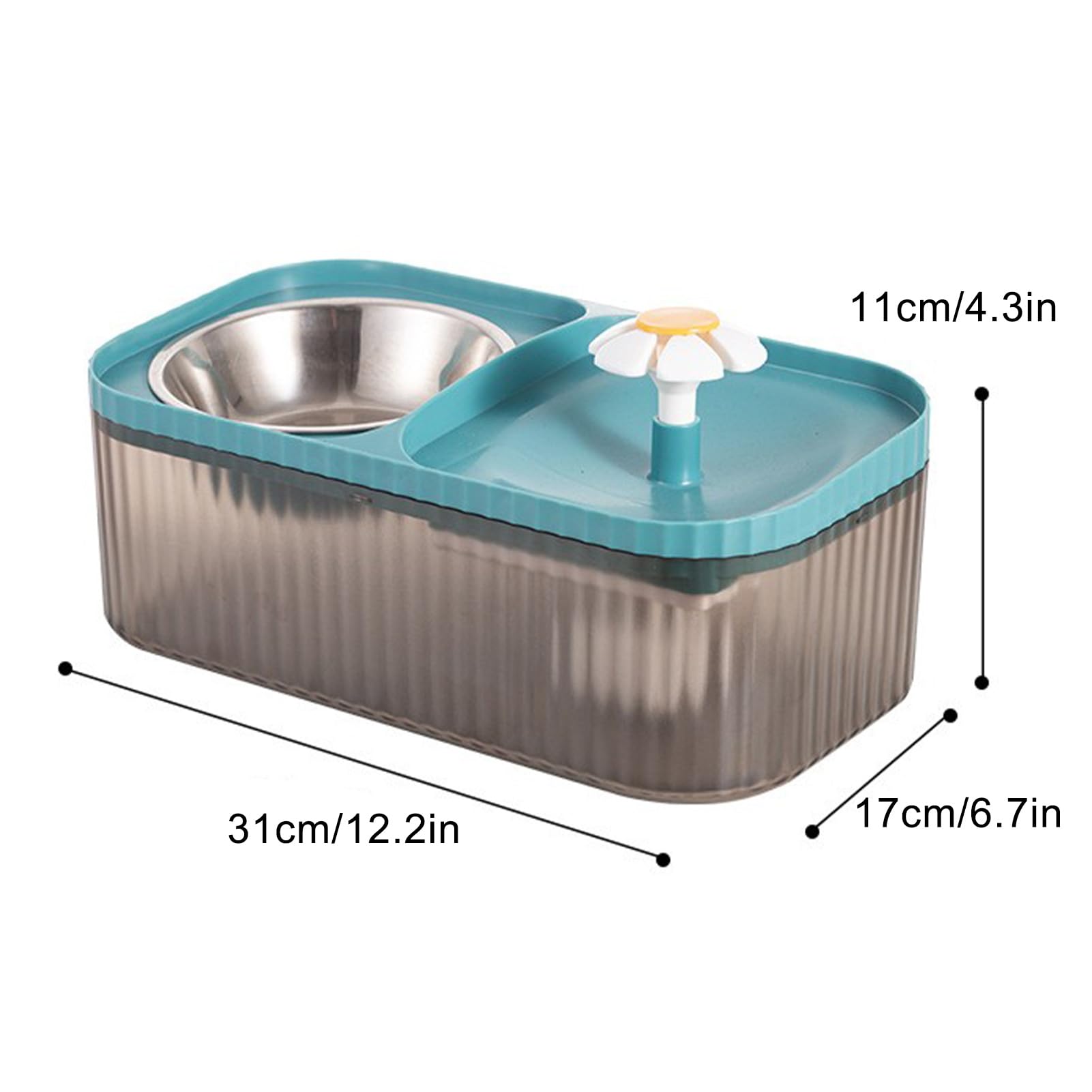 2 in 1 Cat Water Fountain and Food Bowl,Cat Fountain Water Bowl,Pet Water Bowl Fountain,Automatic Pet Water Dispenser,Cat Food and Water Bowl Set,Cat Feeding and Watering Supplies(Blue)