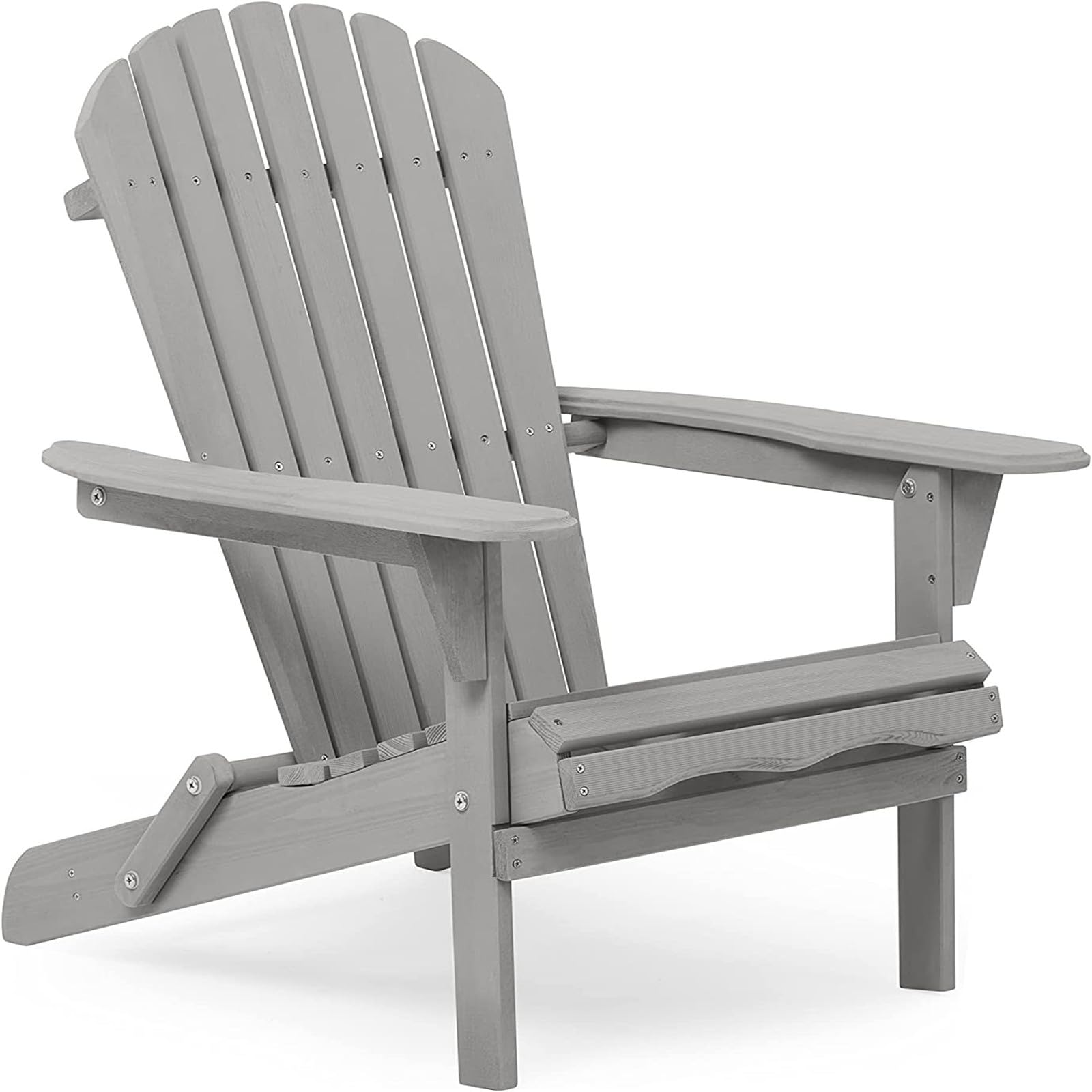 TURRIDU Adirondack Chair Set of 2, Folding Outdoor Patio Chair with Wide Armrest and High Back, Half Pre-Assembled Wooden Fire Pit Lounge Chairs for Garden, Lawn, Backyard, Deck, Pool Side, Grey