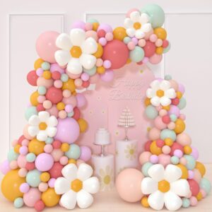 jogams pastel daisy balloon garland arch kit,180pcs flower balloon arch kit with pastel daisy balloons for daisy theme birthday baby shower wedding groovy party decorations for girl