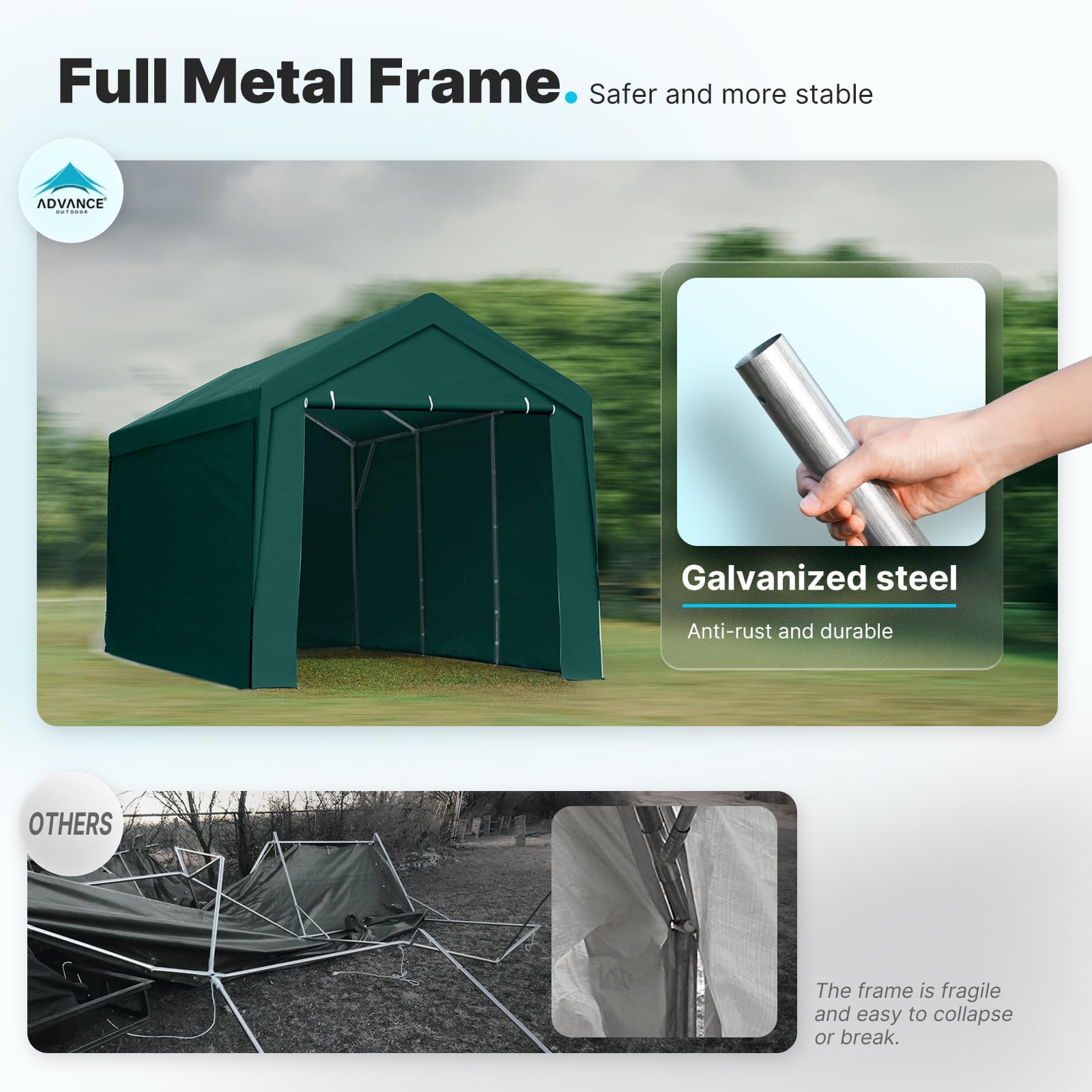 ADVANCE OUTDOOR 12x20 ft Heavy Duty Carports with Sidewalls and Doors, Adjustable Height from 9.5 ft to 11 ft, Car Canopy Garage Party Tent Boat Shelter with 8 Reinforced Poles and 4 Sandbags, Green