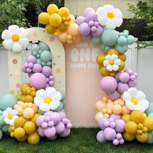 JOGAMS Pastel Daisy Balloon Garland Arch Kit,180Pcs Flower Balloon Arch Kit with Pastel Daisy Balloons for Daisy Theme Birthday Baby Shower Wedding Groovy Party Decorations for Girl