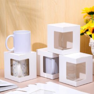 Harloon 24 Pcs Mug Boxes for Gifts Coffee Mug Gift Box for Blanks Sublimation Mugs Packaging 11oz, 12oz, 15oz Transparent Ceramic Coffee Cups Gift Box (White)