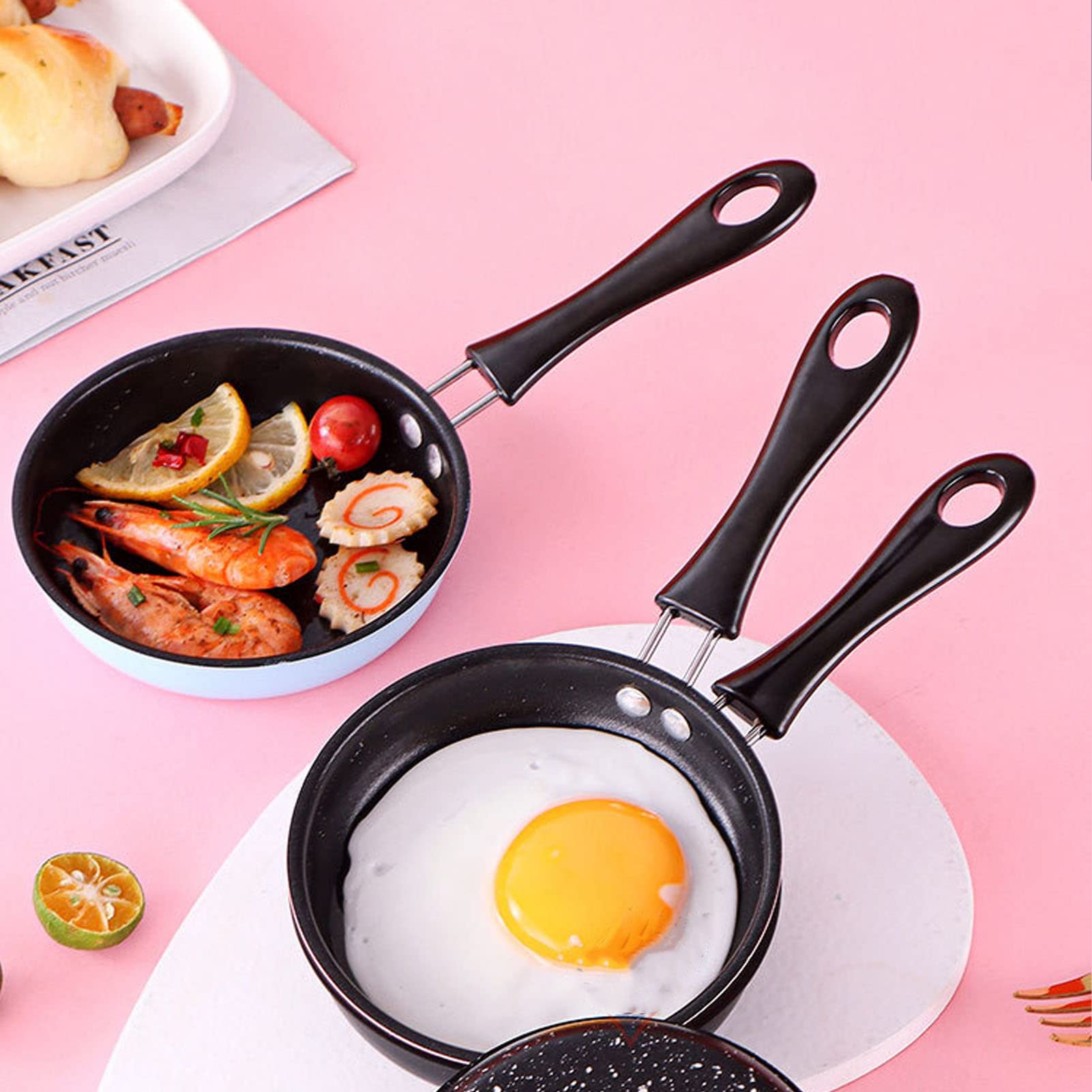 Kitchen Frying Pan, Mini Stainless Steel Prevent Stick Induction Kitchen Cooker Pot Round Breakfast Small Fry Egg Pan with Long Handle 12cm ()