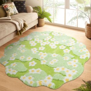 moss rug 3d stereo irregular rug nature flowers daisy moss rug for living room bedroom home aesthetic decor floor mat indoor floor plush shaggy area rug anti-slip cute rugs (39.4*39.4in) (green)